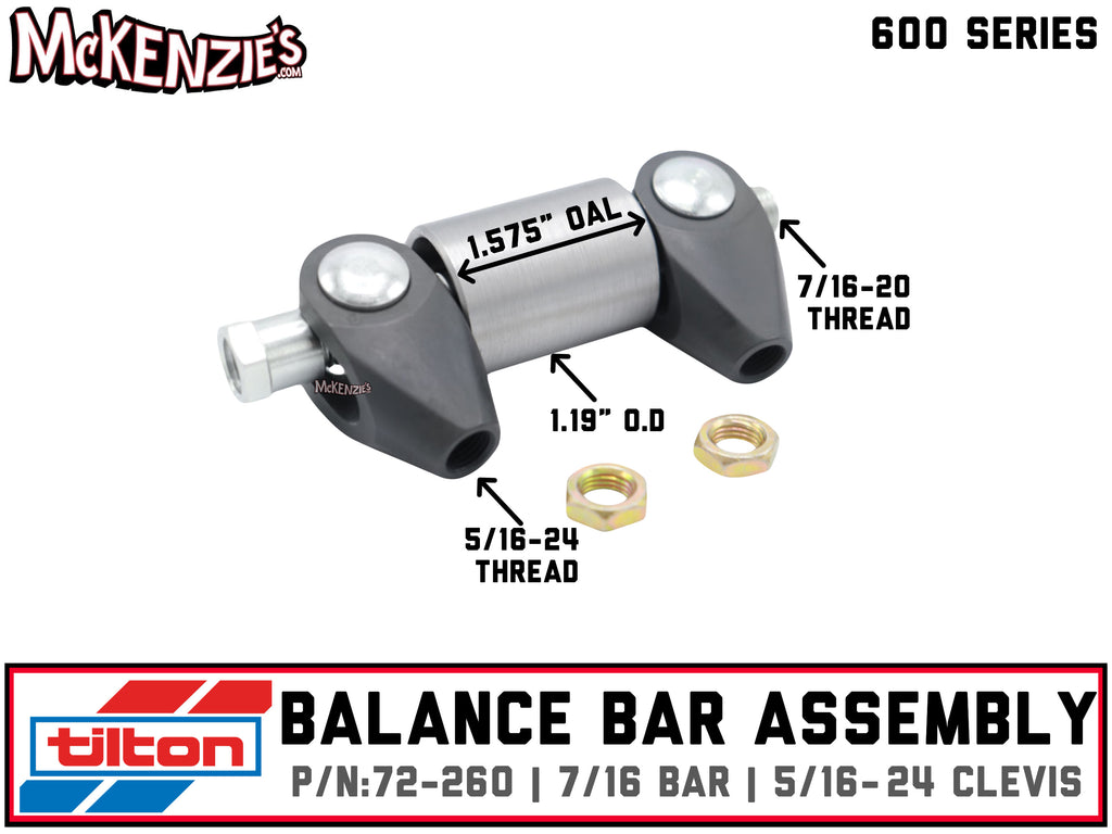 Tilton 72-260 H/D Balance Bar Assembly | 7/16-24 Bar | 5/16-24 Clevis ...
