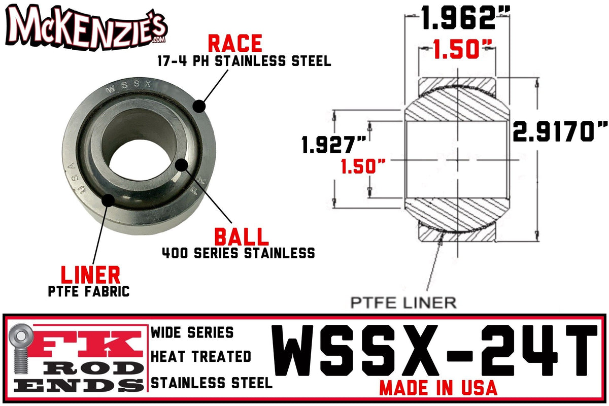 FK Bearing WSSX24T Spherical Bearing | 1.50" Inner Diameter | S.S. Wid ...