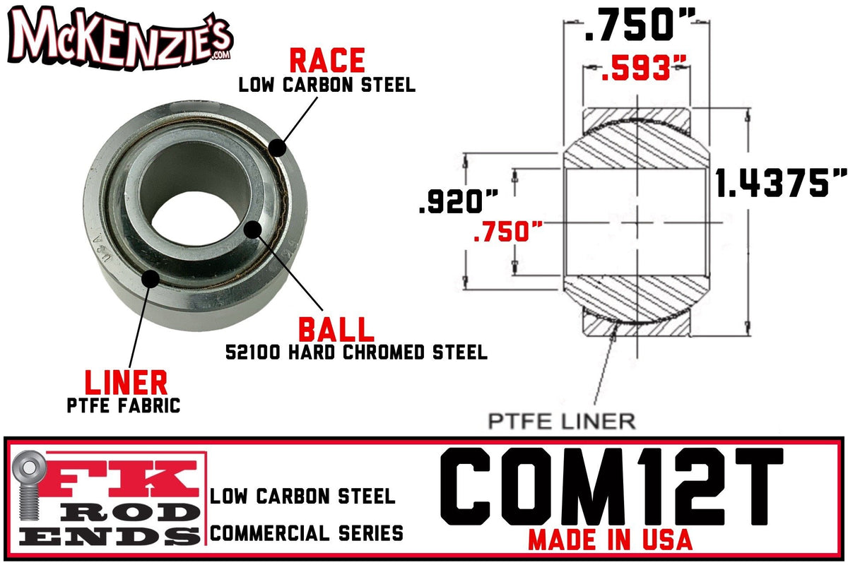 FK Bearing COM12T Spherical Bearing | .750" Inner Diameter | Commercia ...