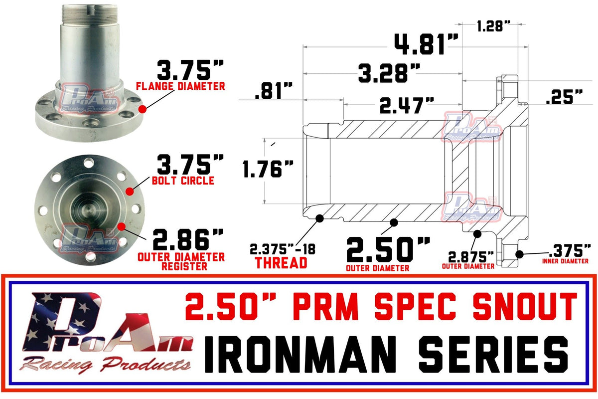 ProAm 6 on 5.50" Front Prerunner Truck Hubs | 8-Bolt PRM Snouts | Iron ...