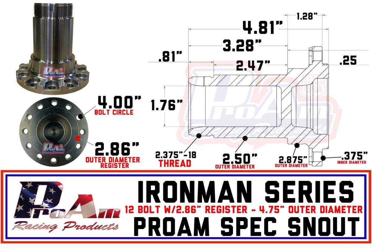 ProAm 6 on 5.50" Front Prerunner Truck Hubs | 12-Bolt PRM Snouts | Iro ...
